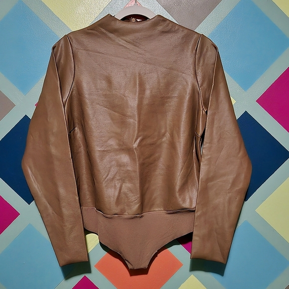 SKIMS | Tops | Skims Faux Leather Long Sleeve Thong Jasper Tan Body ...